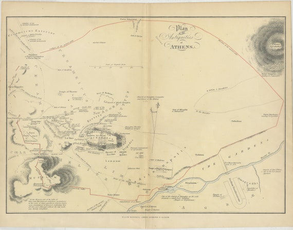 Original Vintage Print Map Plan of the Antiquities of | Etsy