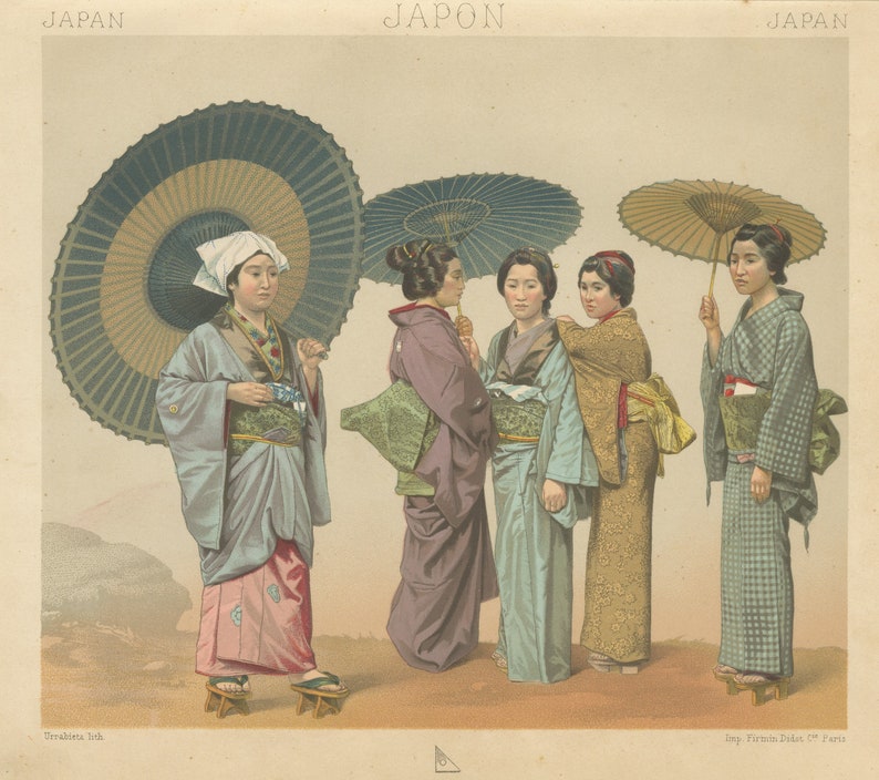 Original Vintage Print of Japanese Costumes '1888' - Etsy