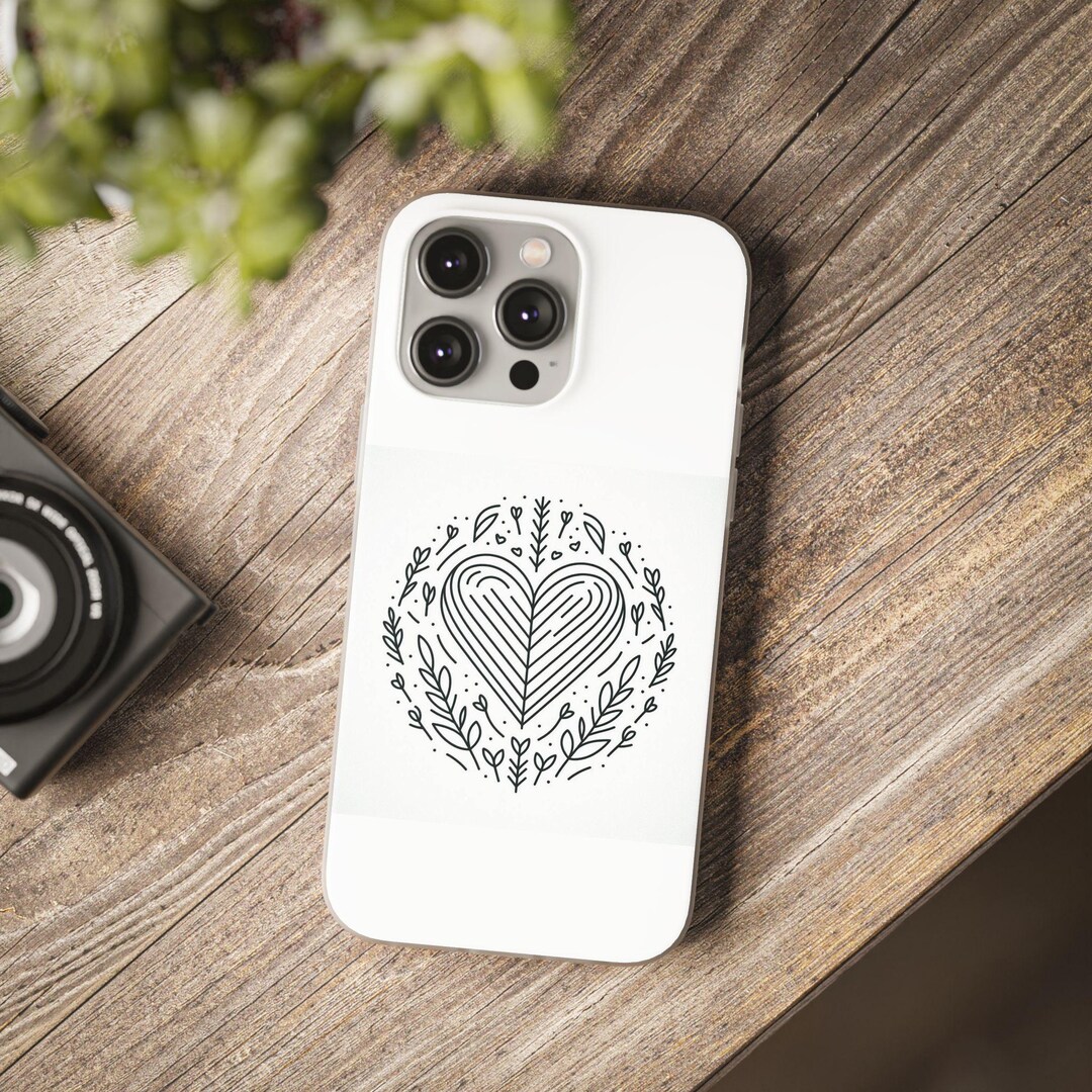 Elegant Heart Pattern and Botanical One Line Art Phone Case - Black and ...
