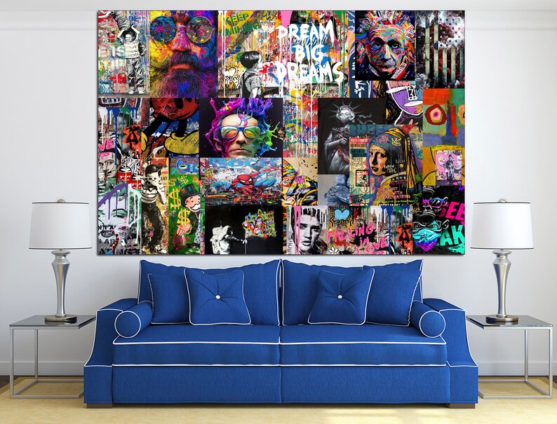 Modern Graffiti Collage Canvas Print, Colorful Street Art - Etsy