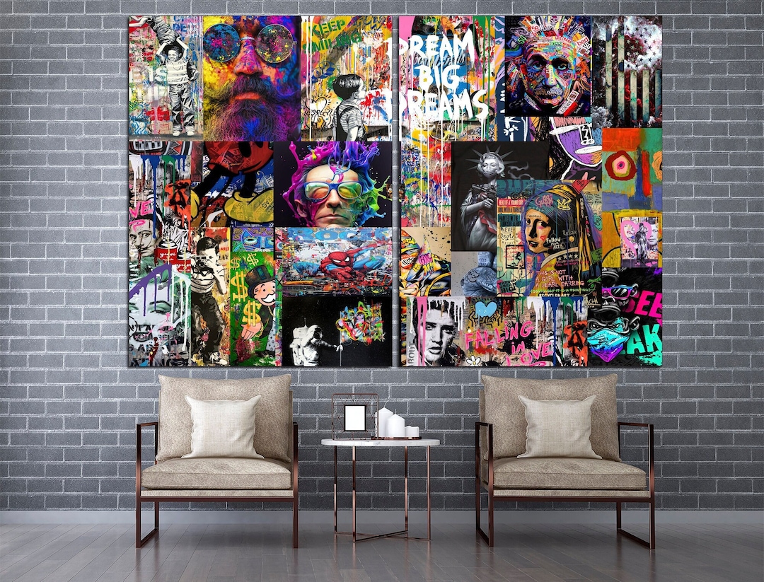 Modern Graffiti Collage Canvas Print, Colorful Street Art - Etsy