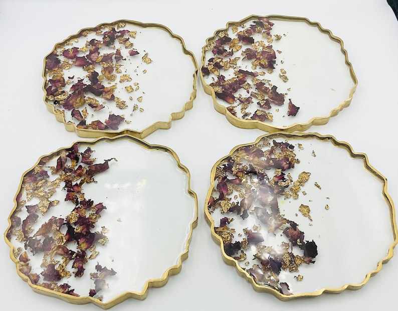 Dried Red Rose Petal Resin Coaster: Gold Leaf Accent - Etsy