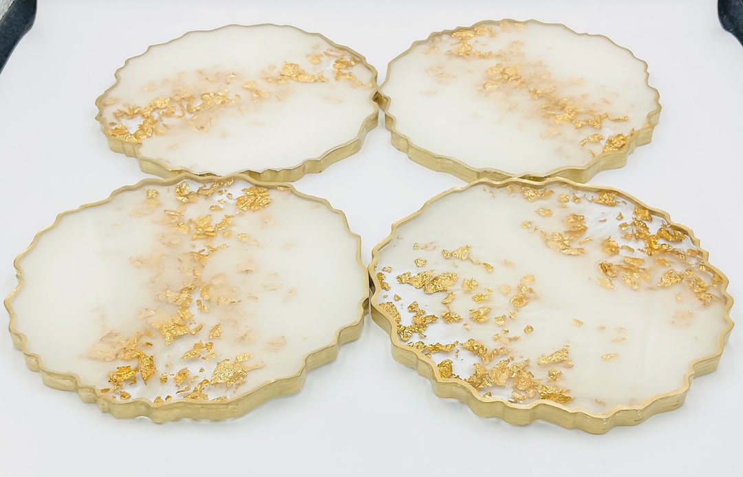 White and Gold Resin Coaster: Handmade Home Decor - Etsy