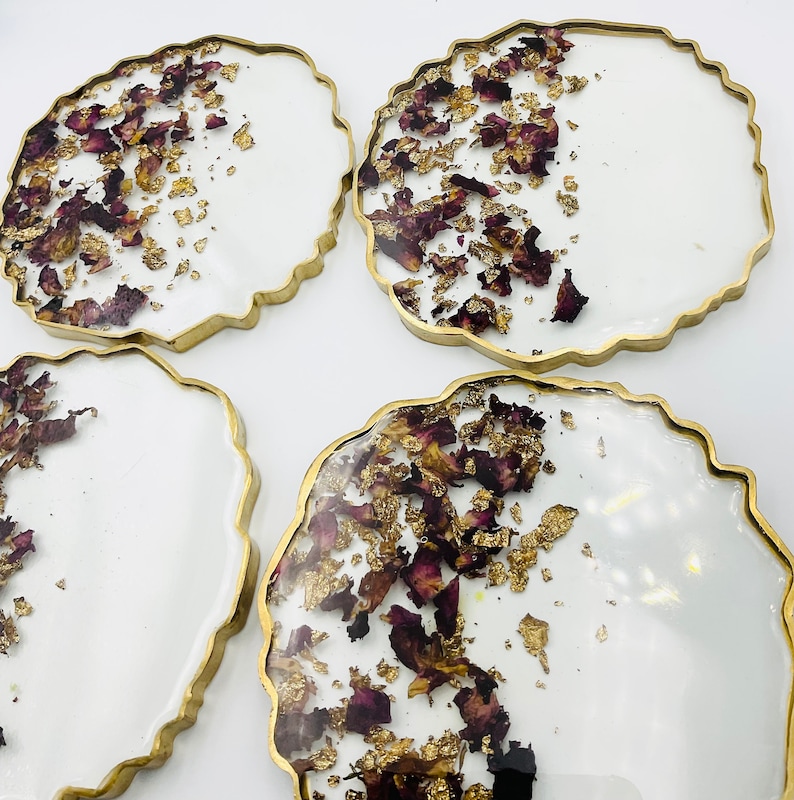 Dried Red Rose Petal Resin Coaster: Gold Leaf Accent - Etsy