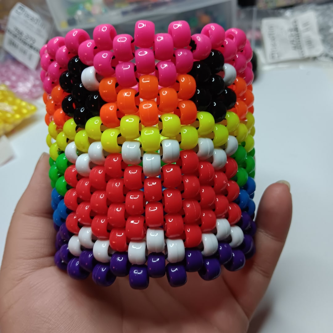 Rainbow Domo Kandi Cuff Neon Scene Emo Kidcore Beaded Cuff Bracelet - Etsy