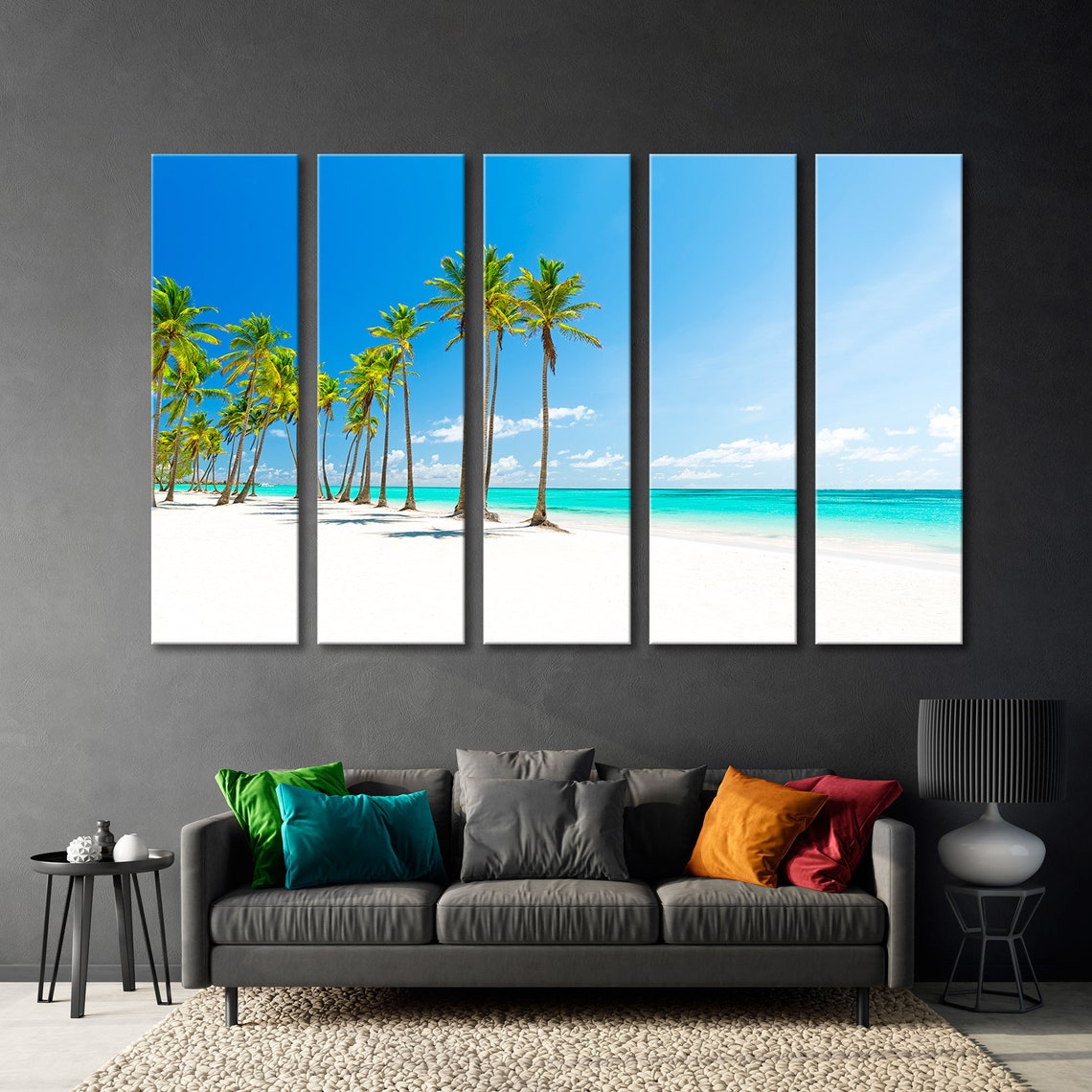 Coconut Tree Seashore Canvas Print, Blue Sky Beach Wall Art - Etsy