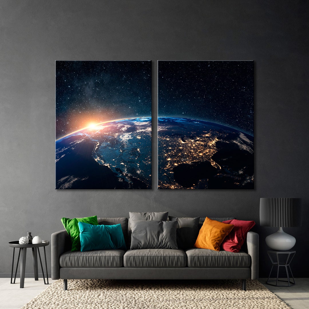 Planet Earth Canvas Art, Space Canvas Art, Earth Night Canvas Print ...