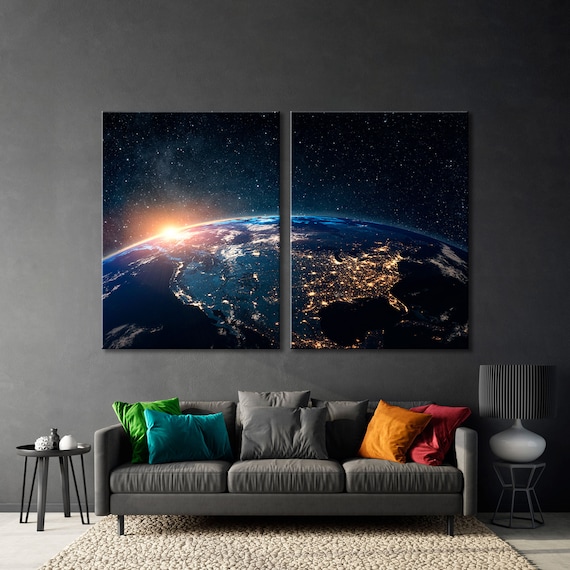 Planet Earth Canvas Art Space Canvas Art Earth Night Canvas | Etsy