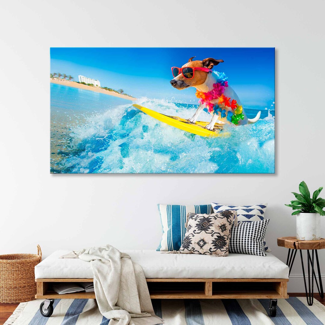 Surfing Dog Art, Modern Art Deco Canvas Print - Etsy