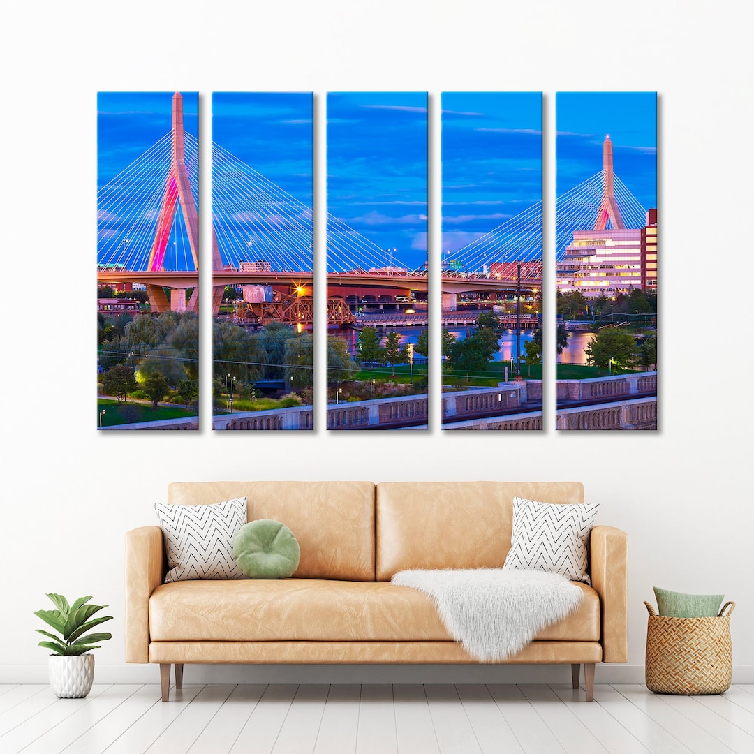 Boston Zakim Bridge Canvas Wall Art, 5 Panel Cityscape - Etsy