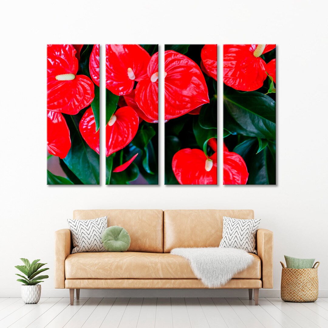 Red Anthuriums Decor Wall, Flowers Red Canvas Print, Flowers Close up ...