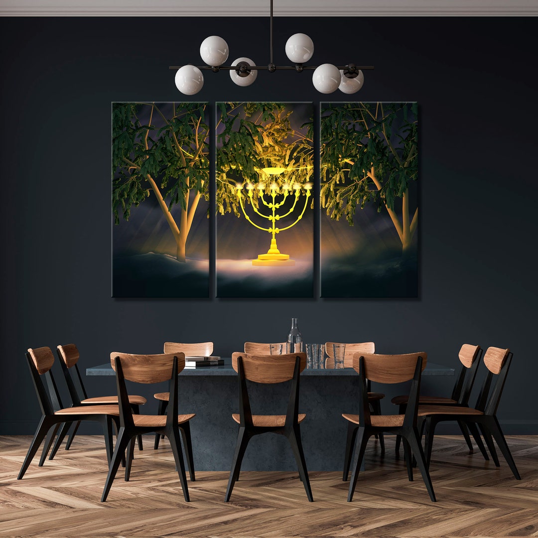 Bible Illustration Wallart,menorah Wallart, Hanukkah Wall Decor, Olive ...