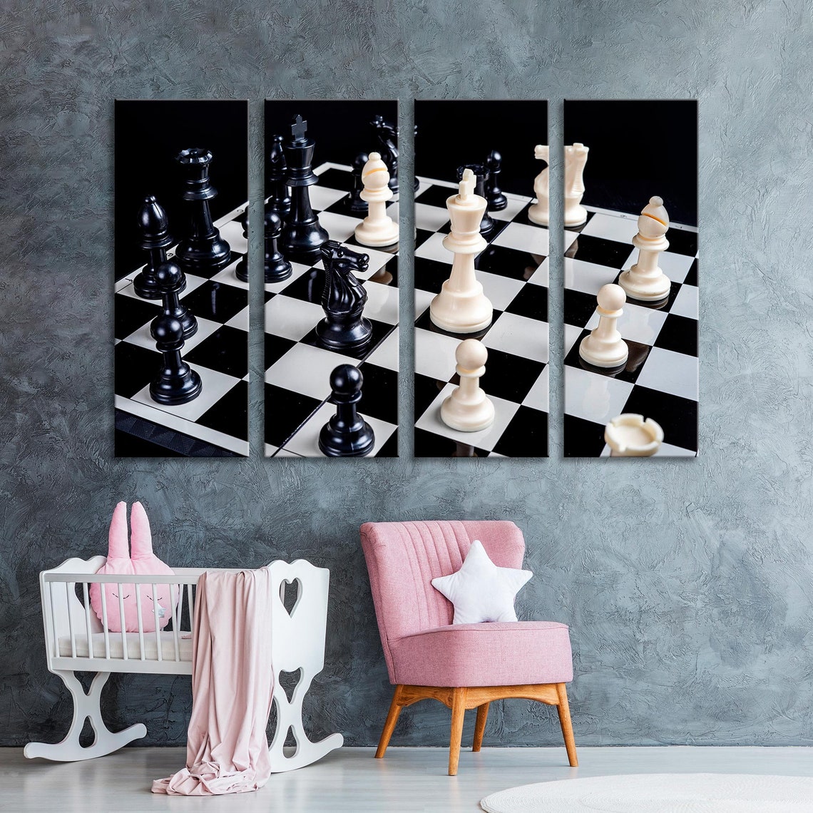 Black White Print Art Chess Wall Art Chessmen Decor Print | Etsy