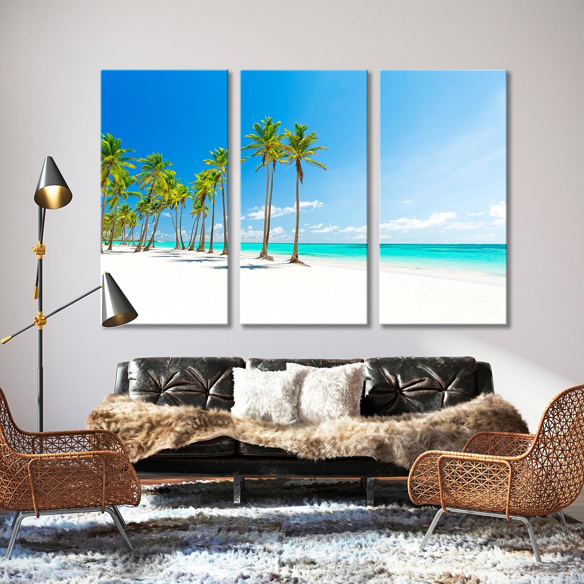 Coconut Tree Seashore Canvas Print, Blue Sky Beach Wall Art - Etsy