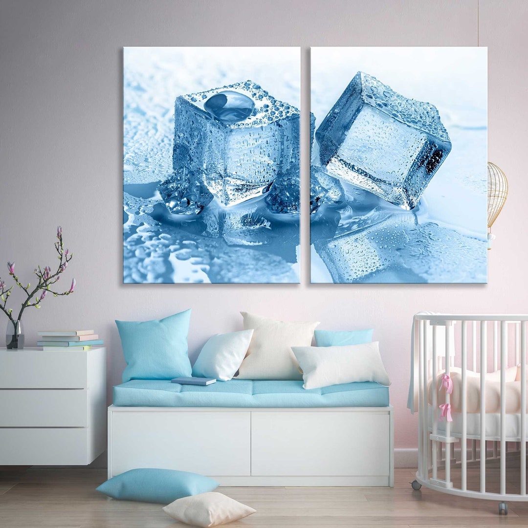 Ice Cubes Canvas Wall, Ice Cubes Canvas Art, Ice Cubes Decor, Blue Ice ...