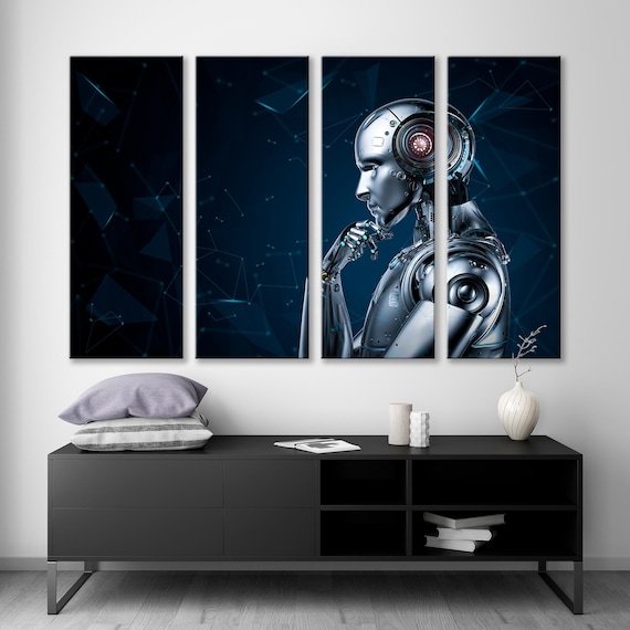 Robot Wall Art Futuristic Canvas Decor Gray Decor Robot | Etsy