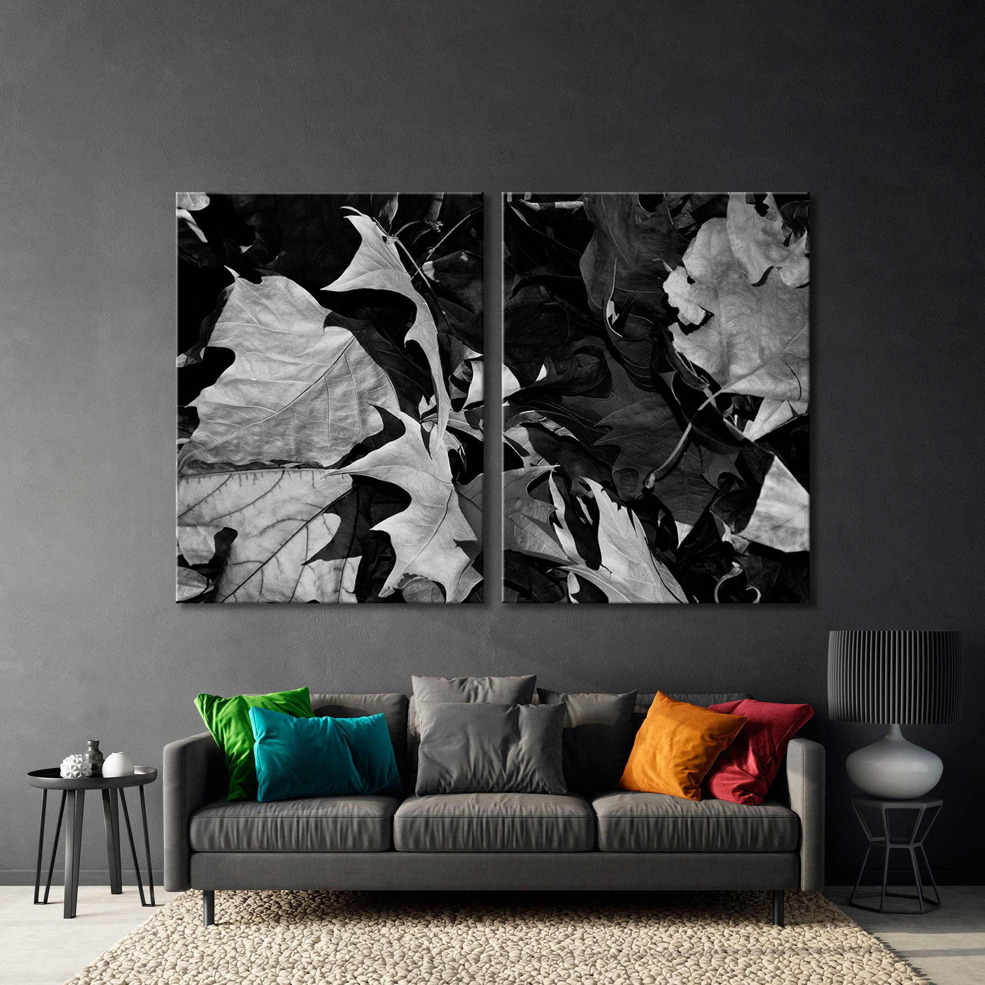 Black and White Leaves Canvas Print, Nature Wall Art - Etsy