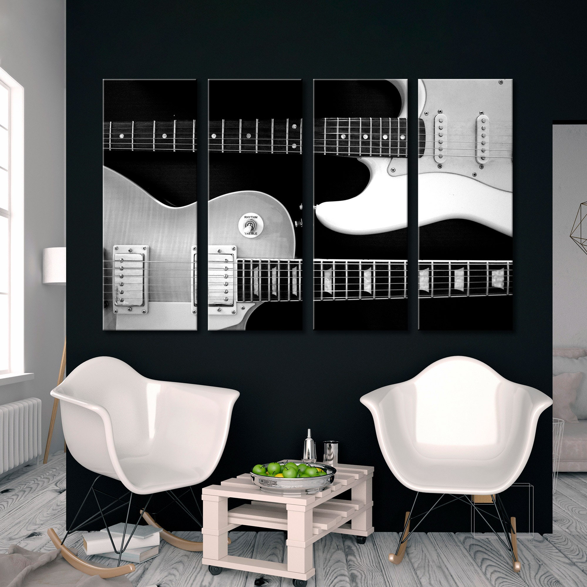 Electric Guitars B/W Canvas Print, Musical Instruments Art - Etsy UK
