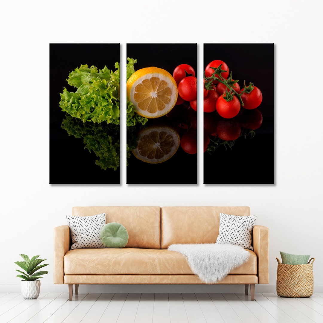 Food Canvas Print, Black Background Wall Art, Nutrition Canvas Print ...