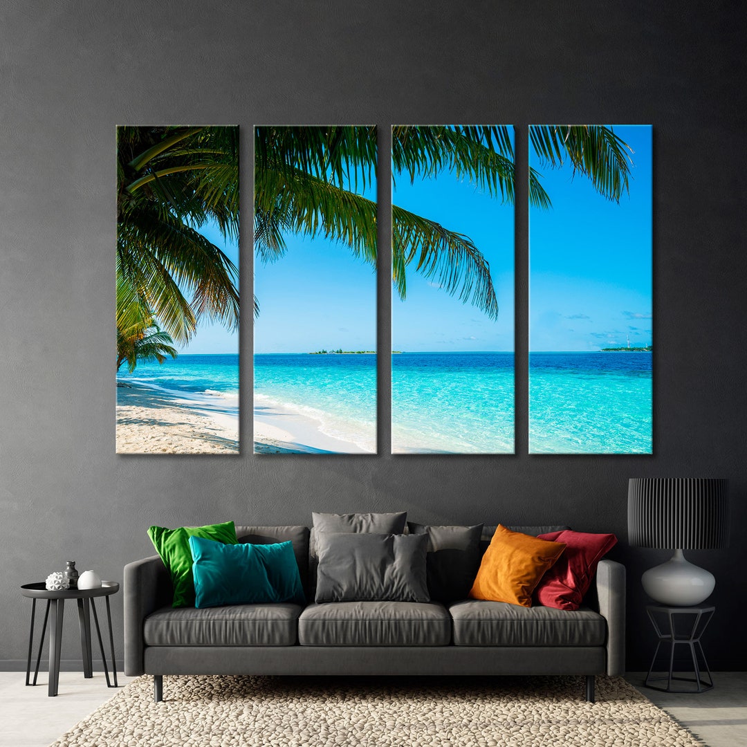 Tropical Sea Beach Photo, Beach Canvas Art, 4 Panel Wallart, Beach ...