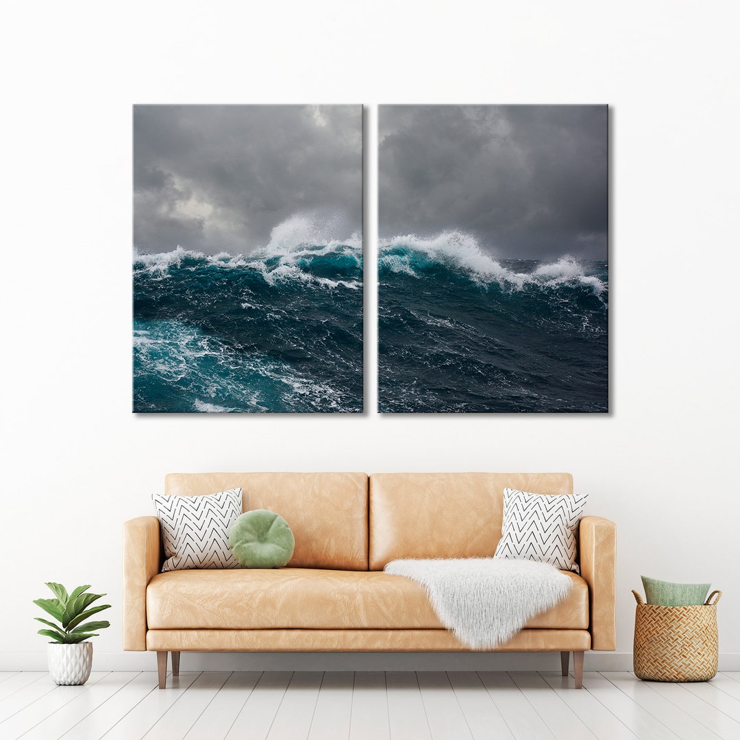 Storm Canvas Print, Ocean Wave Storm Wall Art, Blue Water Wall Art ...