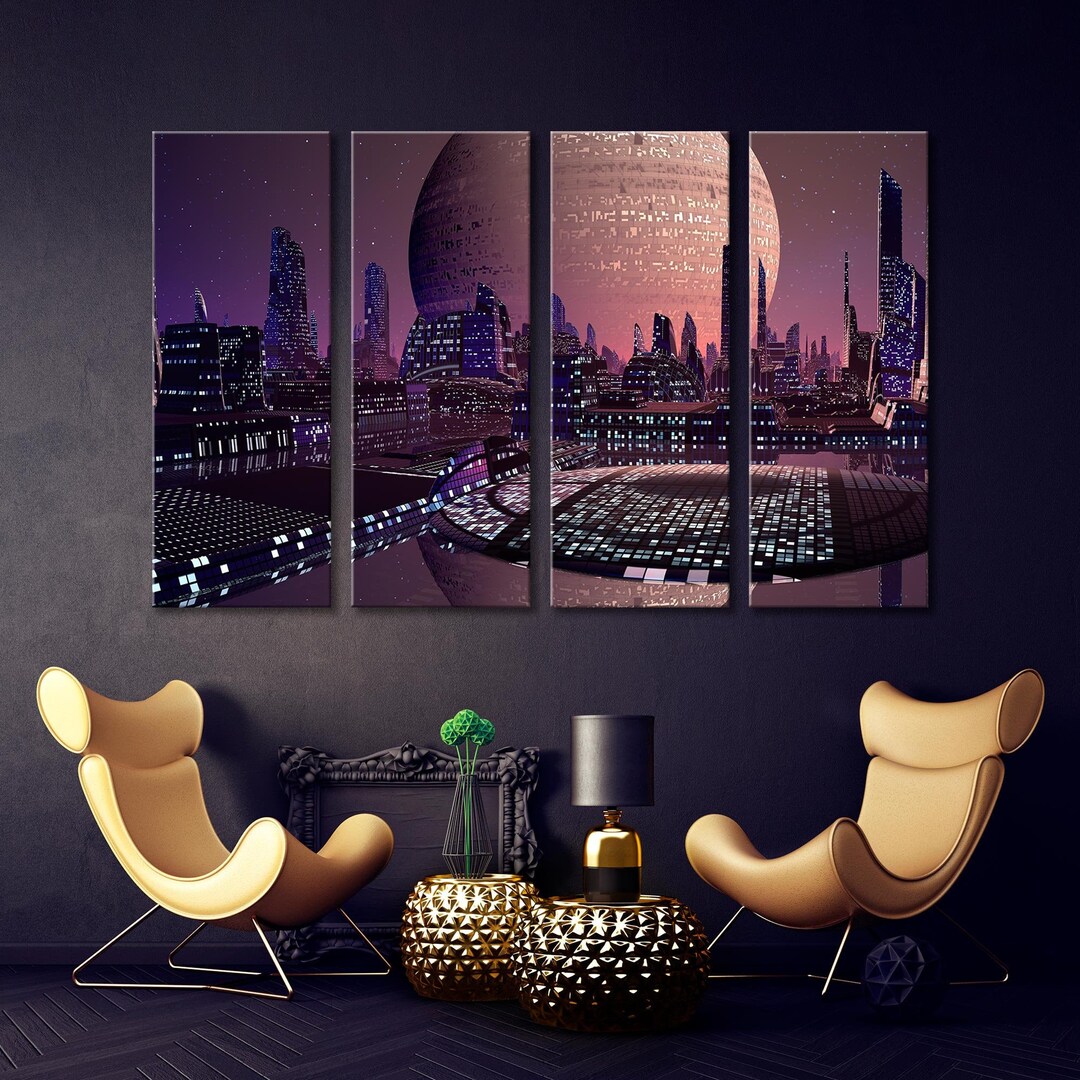 Futuristic City Print Art, Fantasy Space Decor Print, Fantasy Planet ...