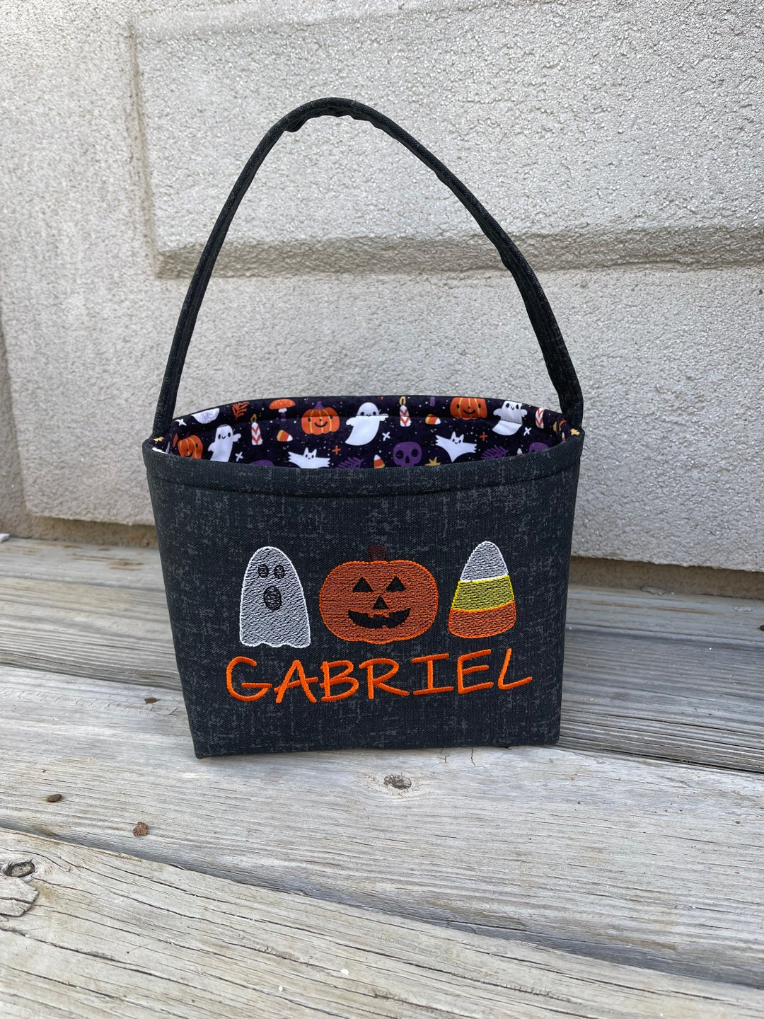 Personalized Embroidered Halloween Basket: Ghost, Pumpkin, Candy Corn ...
