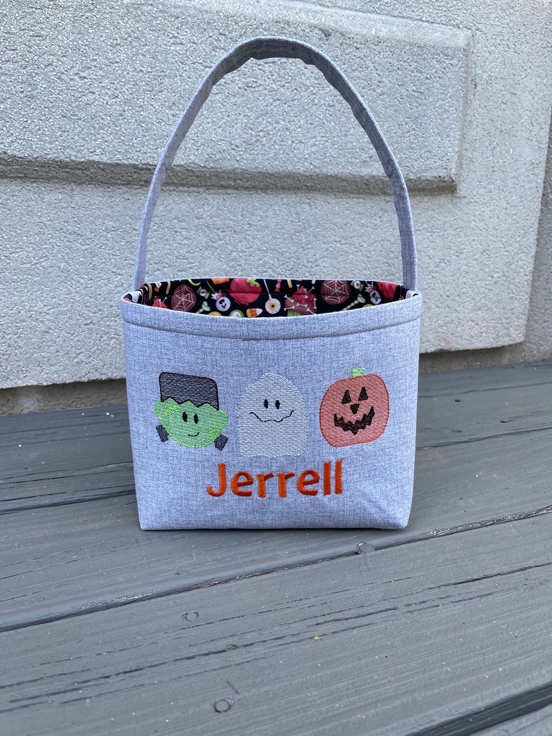 Personalized Halloween Basket: Embroidered Frankenstein, Ghost ...