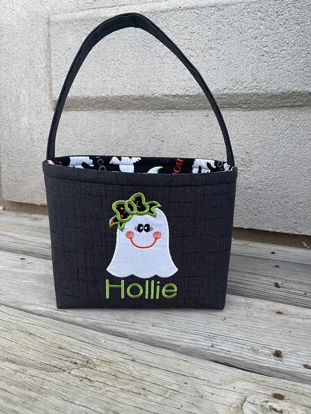 Personalized Halloween Basket Appliqued Ghost Basket Applique Halloween ...