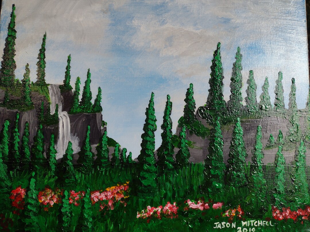 Scenic Landscape Painting, Waterfall and Trees - Etsy
