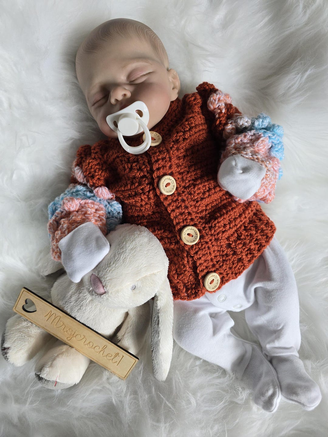 Rust Crochet Baby Cardigan: Handmade Rainbow Knit, 0-3 Months - Etsy