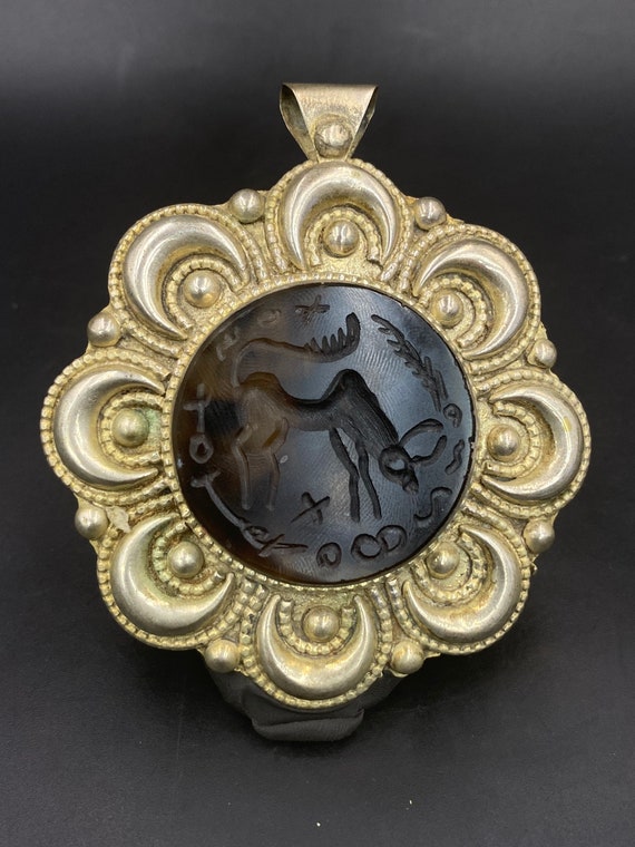 Rare!!! Amazing old Ancient Greek bull signet black a… - Gem