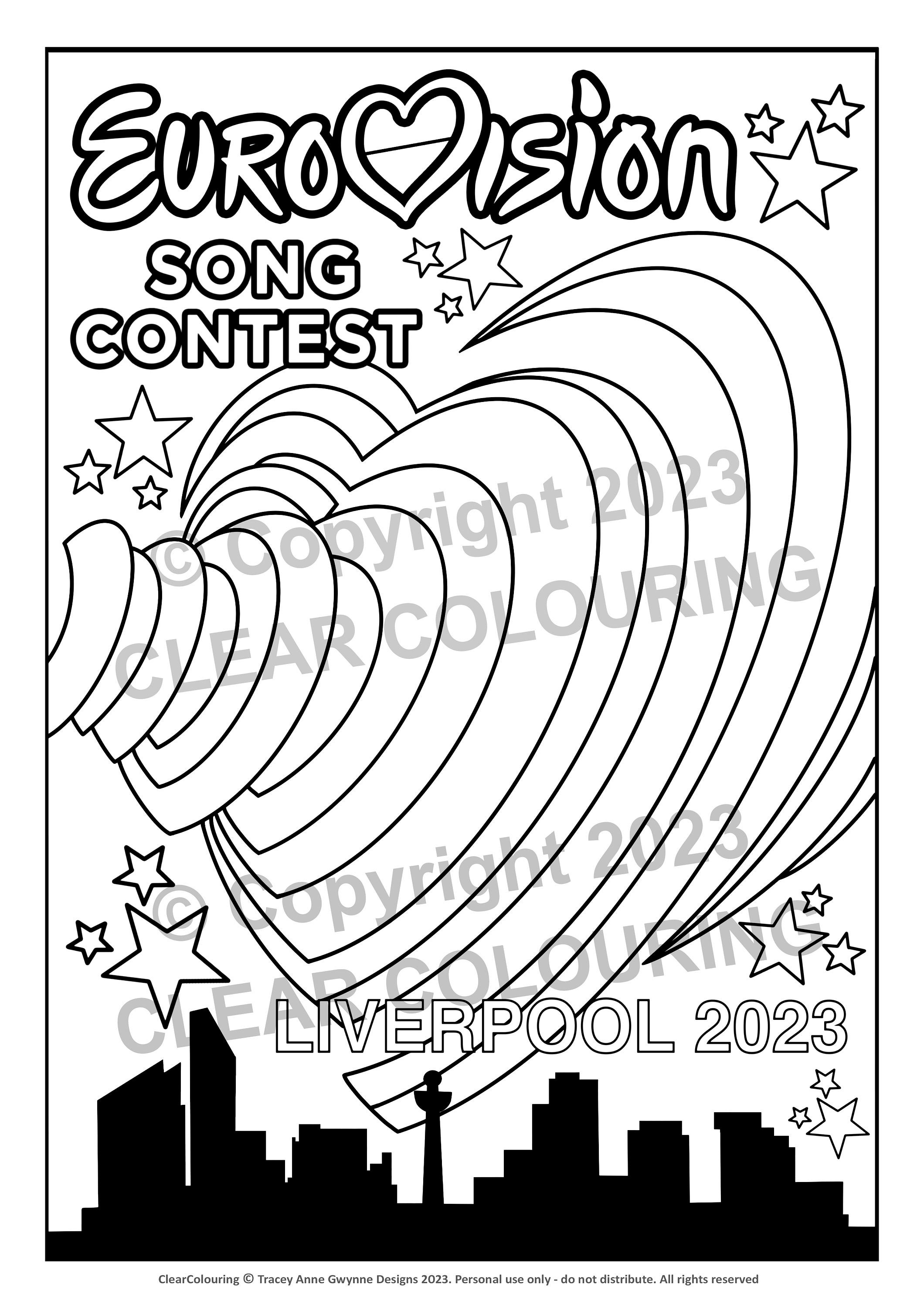EUROVISION 2023 Liverpool - A4 Colouring Single Page Download PDF - Etsy