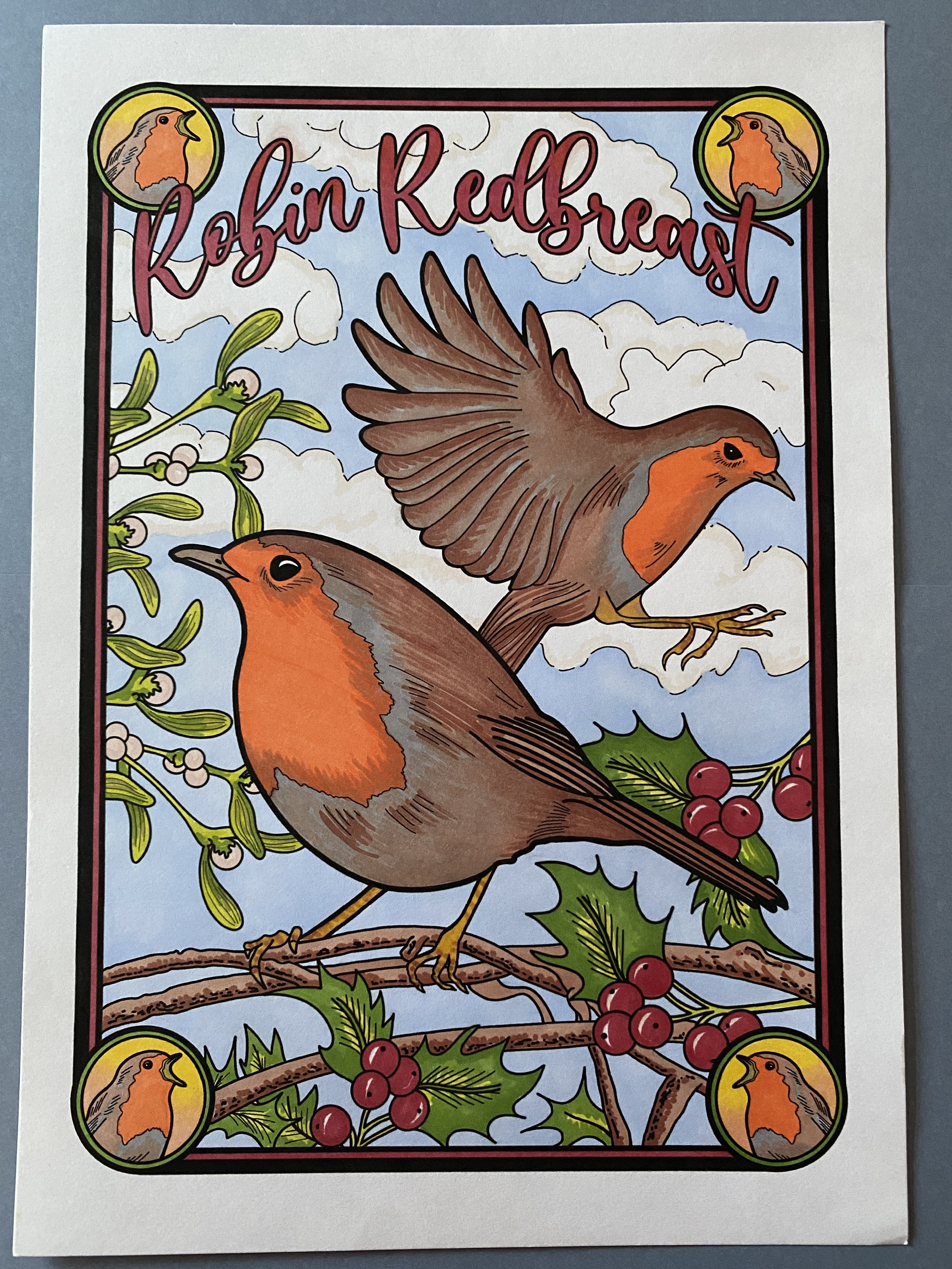 ROBIN REDBREAST - A4 Colouring Single Page Download PDF - Etsy