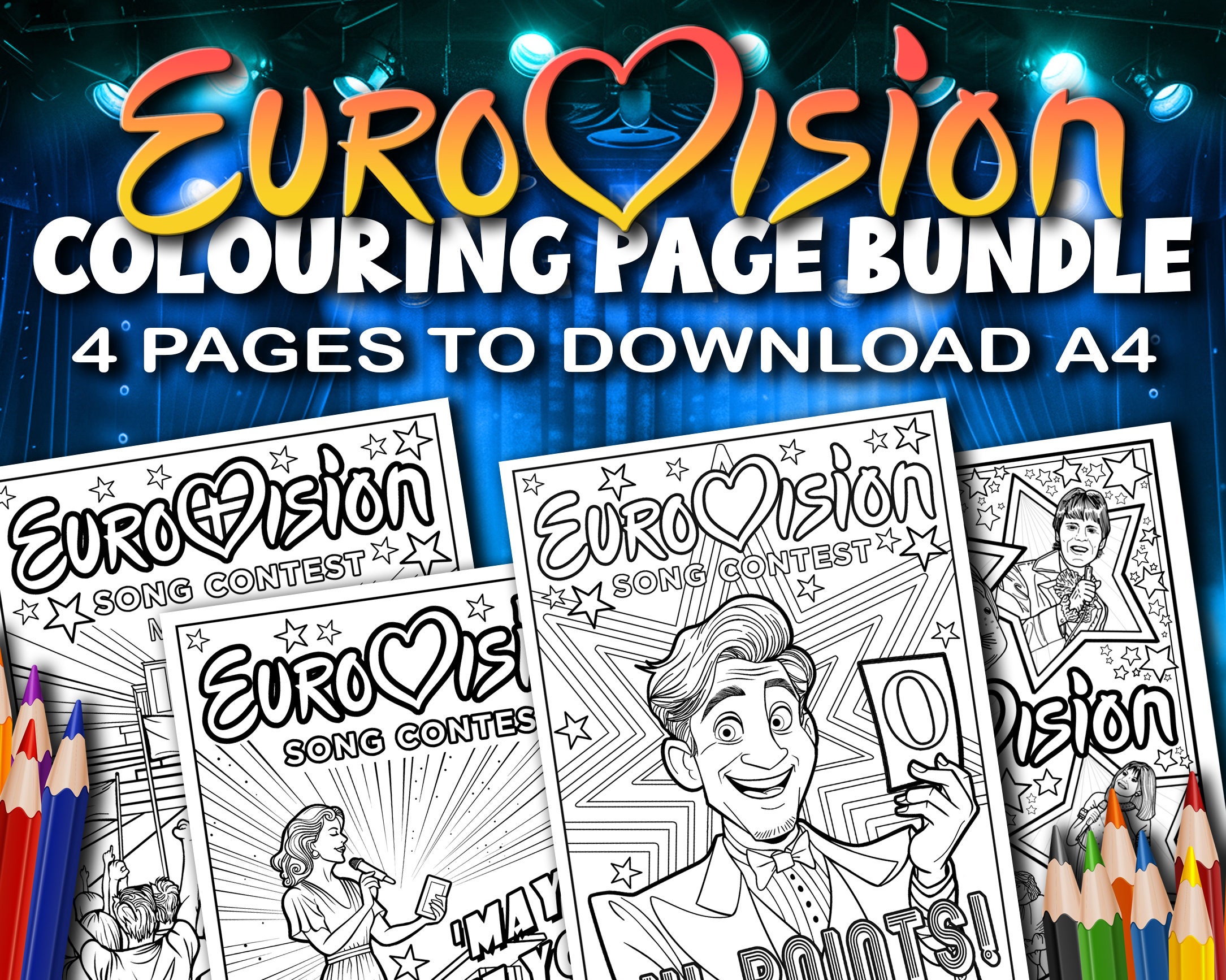 EUROVISION Song Contest BUNDLE 4 X A4 Colouring Page Downloads PDF - Etsy