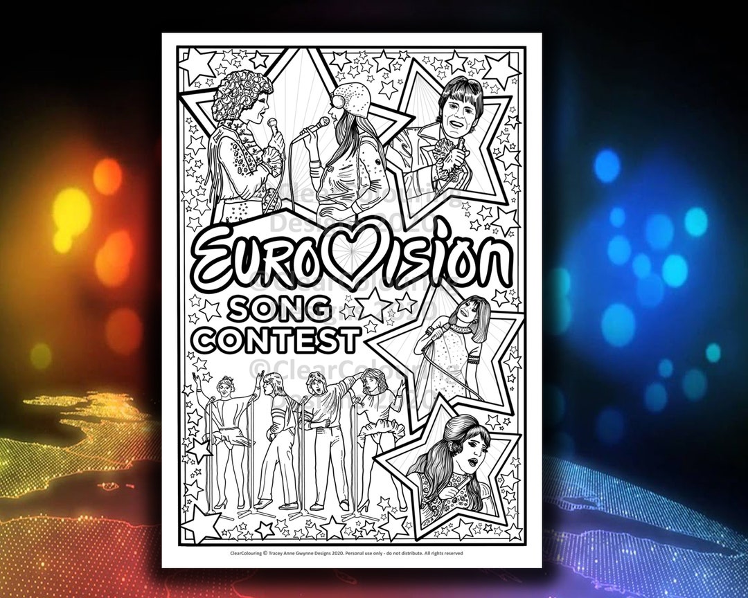 EUROVISION Vintage Song Contest A4 Colouring Single Page Download PDF ...