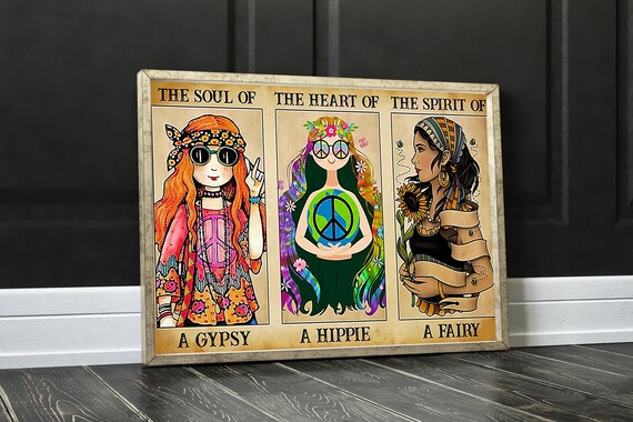Hippie Girls Horizontal Poster Vintage Hippie Girl Poster Etsy
