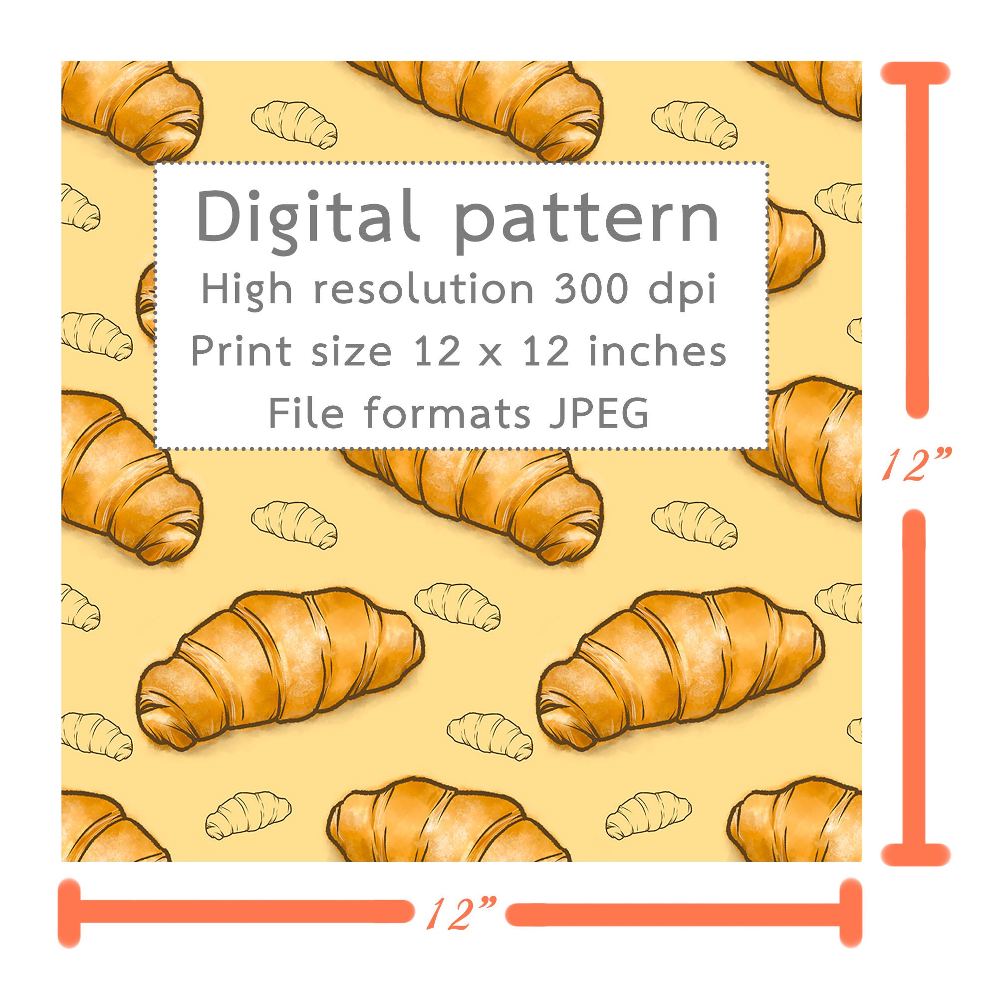 Croissant Food Art, Digital Seamless Pattern - Etsy