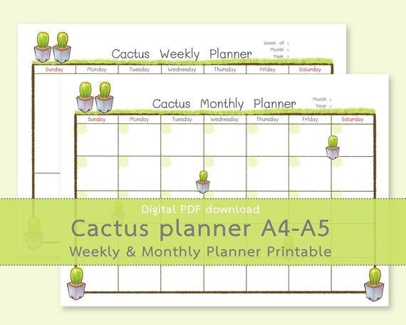 Cactus Digital Printable Undated Planner A4A5 - Etsy