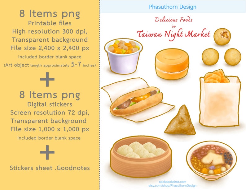 Taiwan Food Art, Digital & Printable Stickers - Etsy