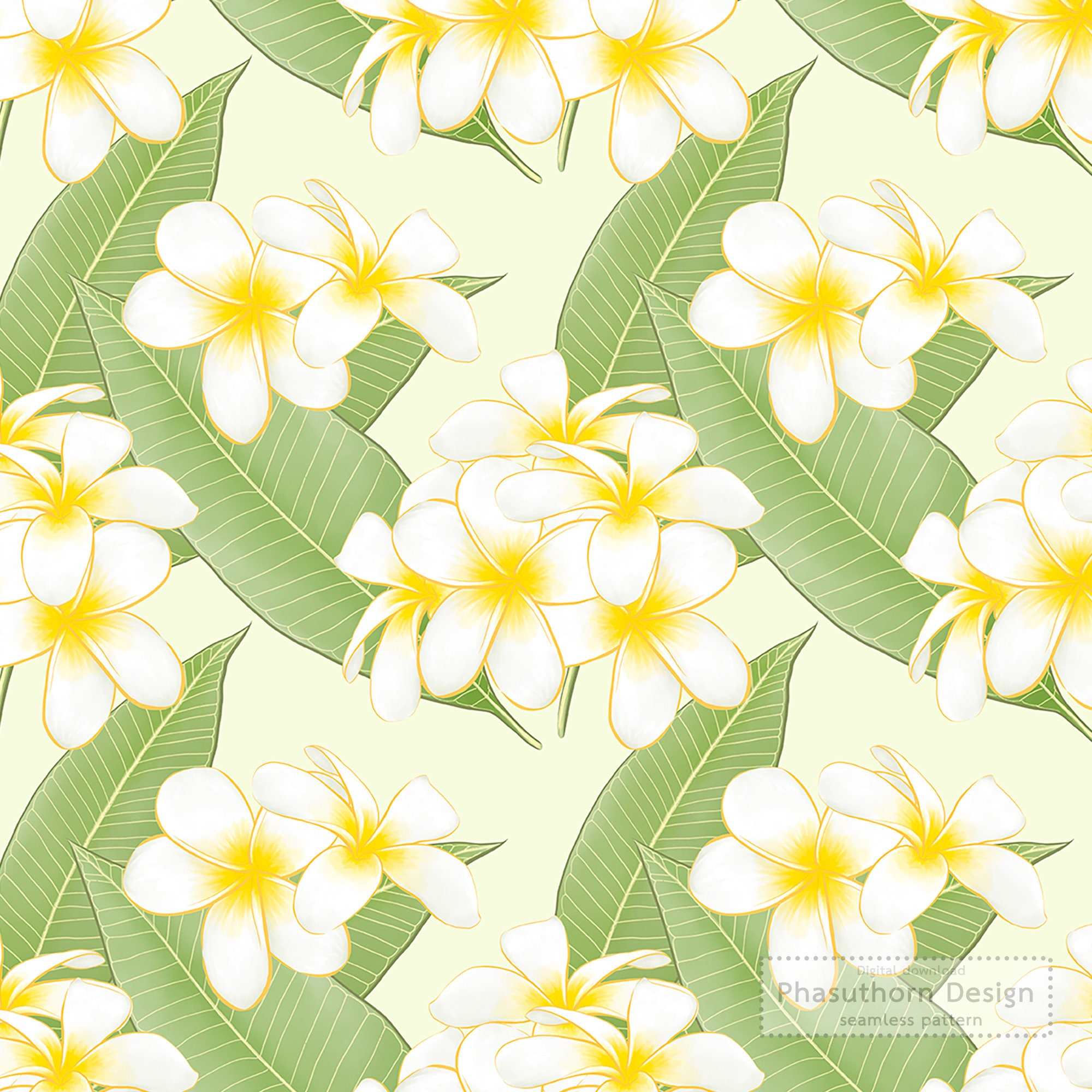 Plumeria Watercolor Flowers Seamless Pattern - Etsy