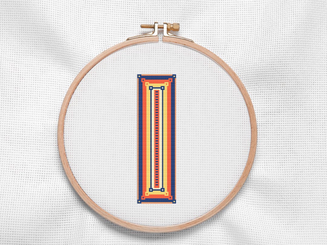 Bookmark Cross Stitch Pattern, Bold Geometric Frame Border in Warm ...