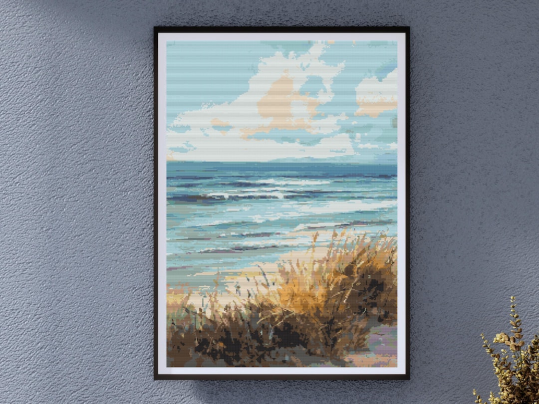 Coastal Seascape Cross Stitch Pattern for Nautical Beach Embroidery ...
