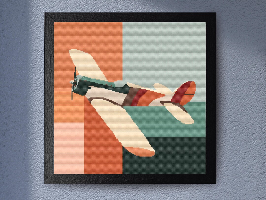 Vintage Airplane Cross Stitch Pattern – Retro Aviation, Geometric Art ...