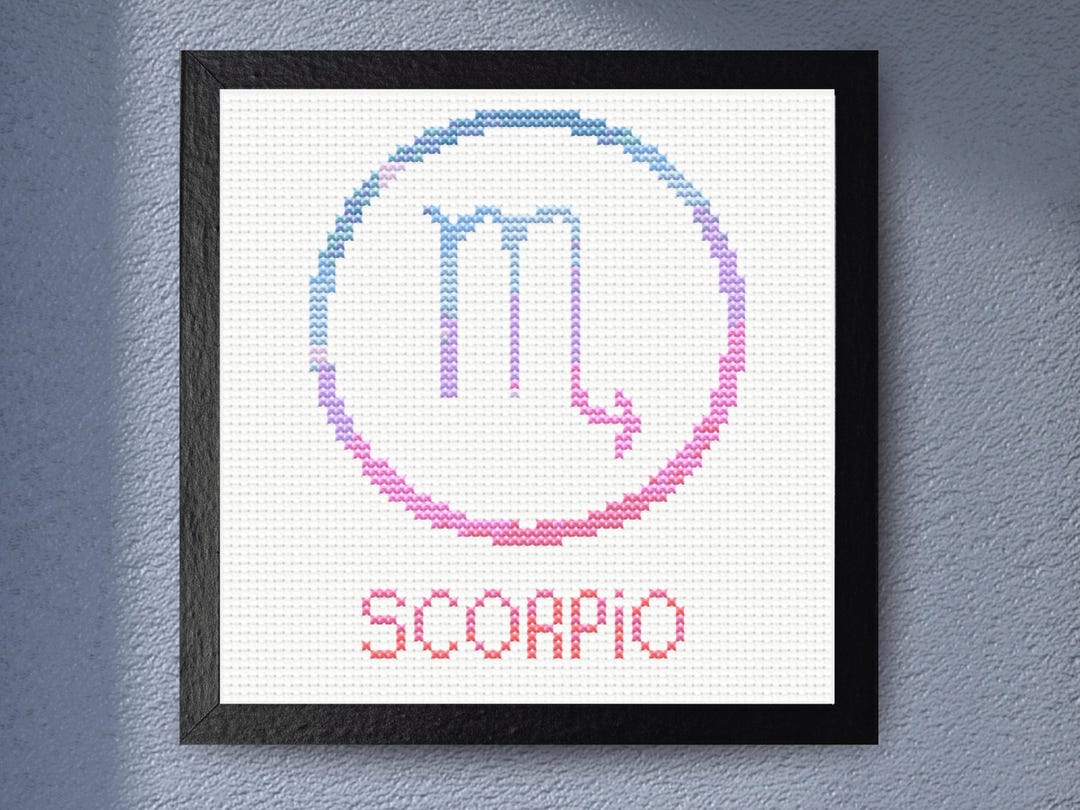Scorpio Cross Stitch Pattern – Zodiac Scorpion Symbol With Scorpio Text ...