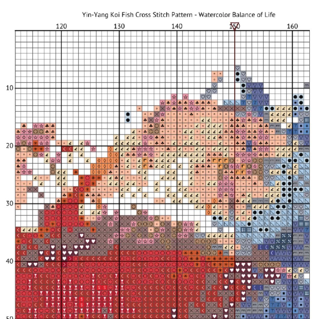 Yin-yang Koi Fish Cross Stitch Pattern - Watercolor Balance of Life ...