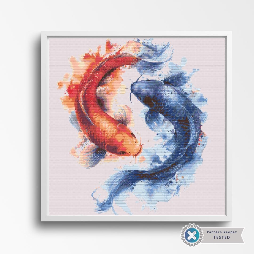 Yin-yang Koi Fish Cross Stitch Pattern - Watercolor Balance of Life ...