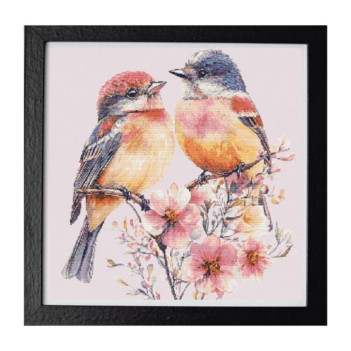 Spring Serenade Cross Stitch Pattern, Two Birds on Branch, Christmas ...