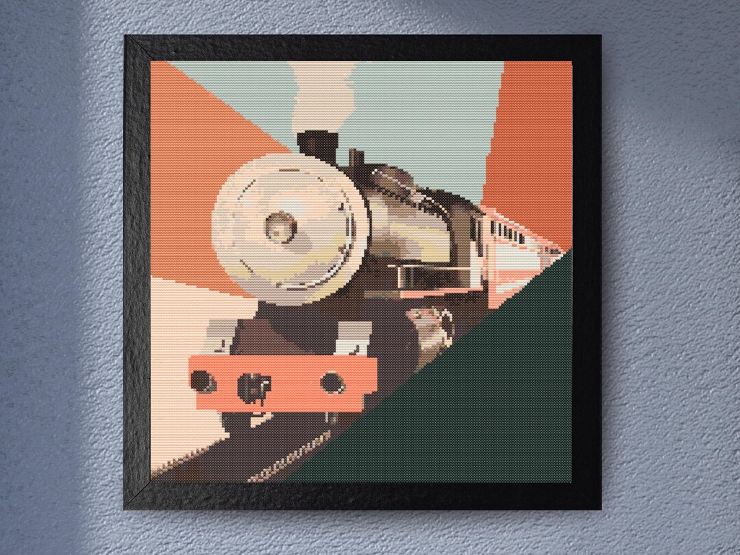 Vintage Steam Train Cross Stitch Pattern – Retro Locomotive, Art Deco ...