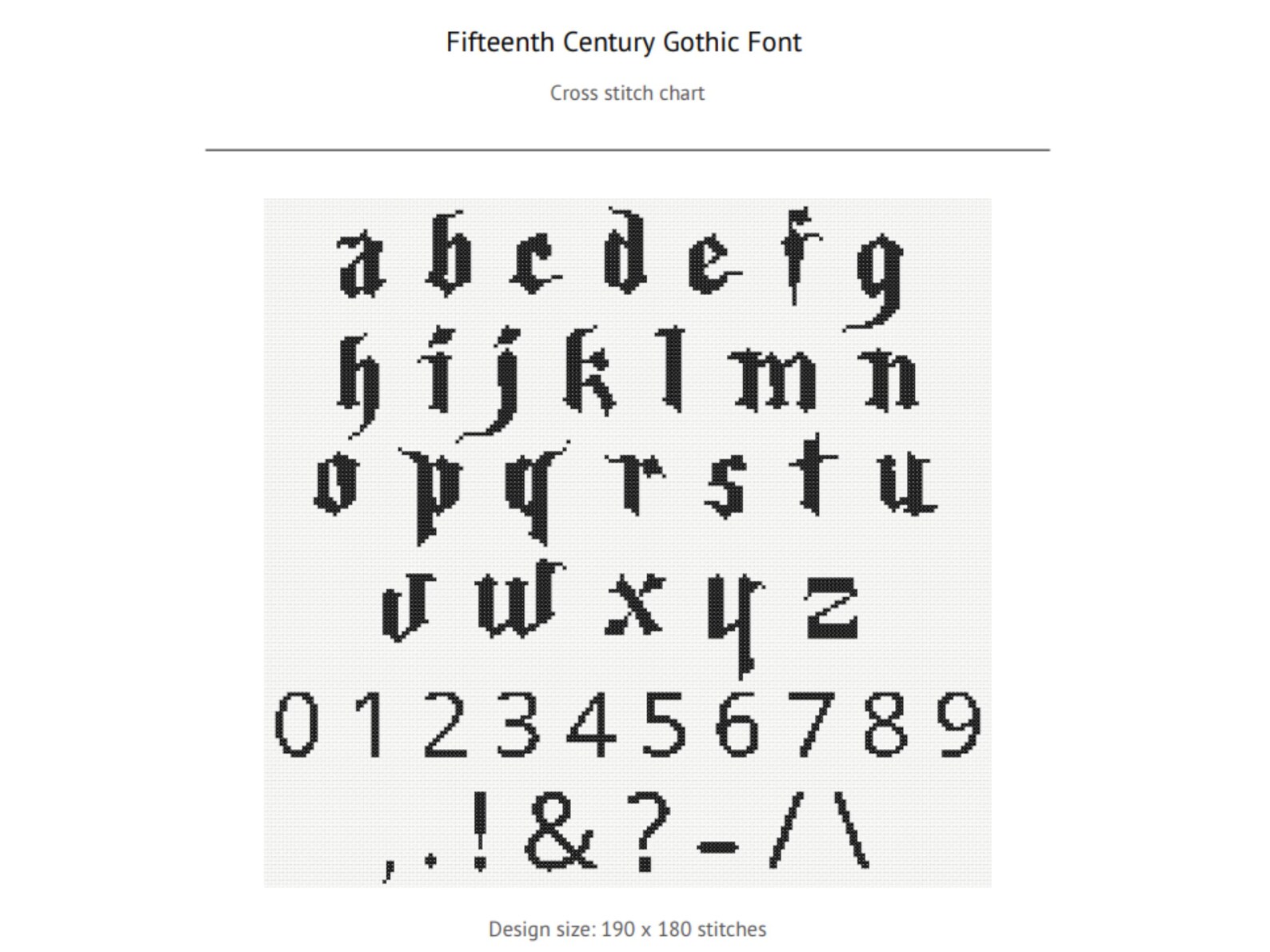 Fifteenth Century Gothic Font Cross Stitch Alphabet Pattern for ...